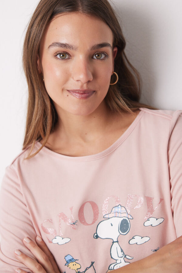 Snoopy rosa langer Pyjama aus 100 % Baumwolle | Damenpyjamas | SPF