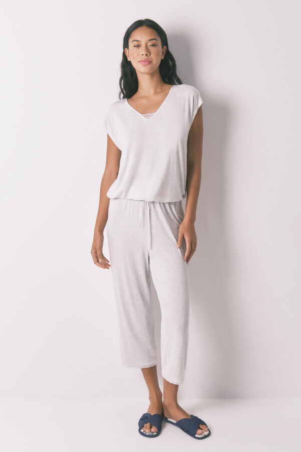 Pijama Capri de viscose cinza com soft touch | Pijamas de mulher | SPF