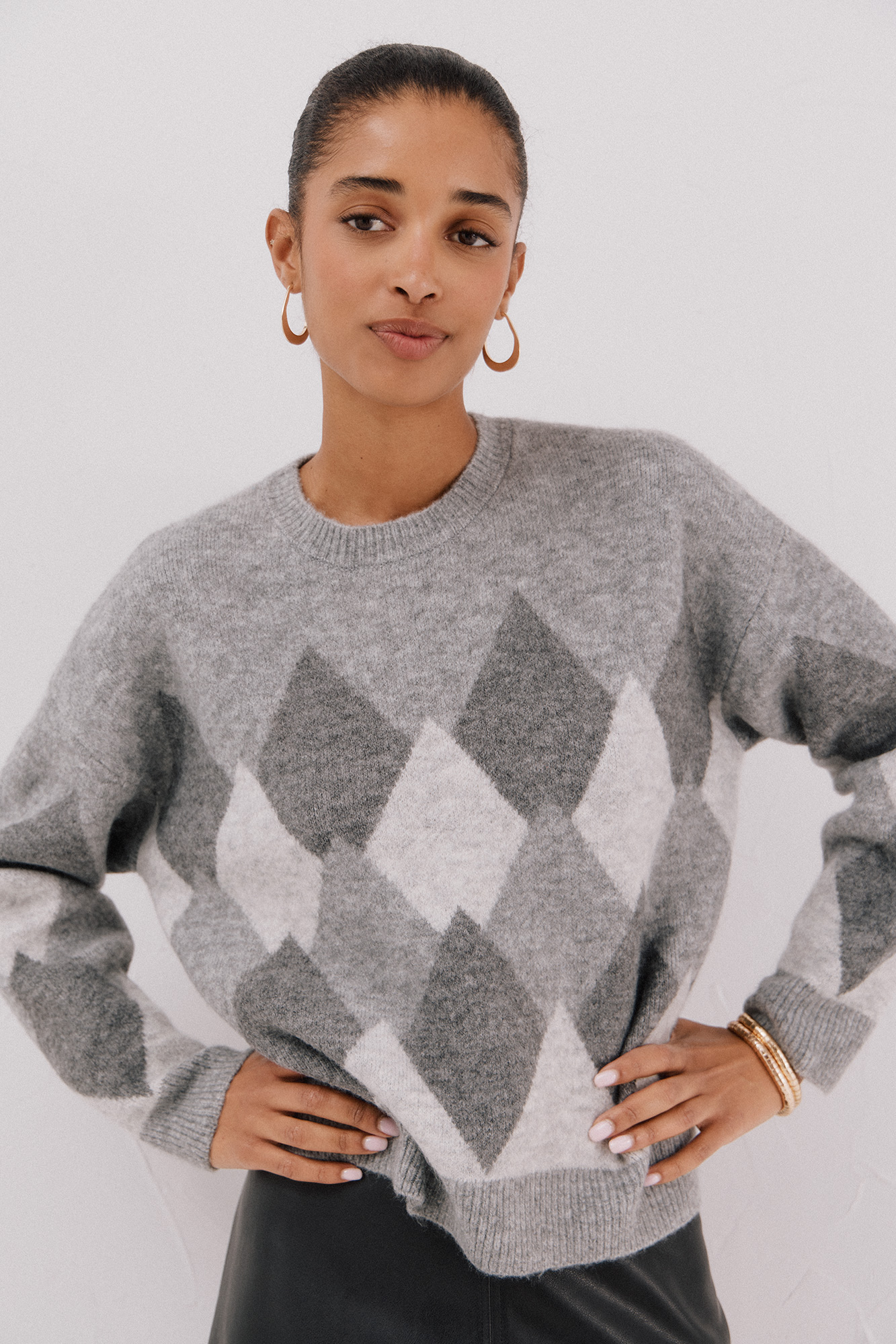 Suéter de malha diamante | Camisolas para mulher | SPF