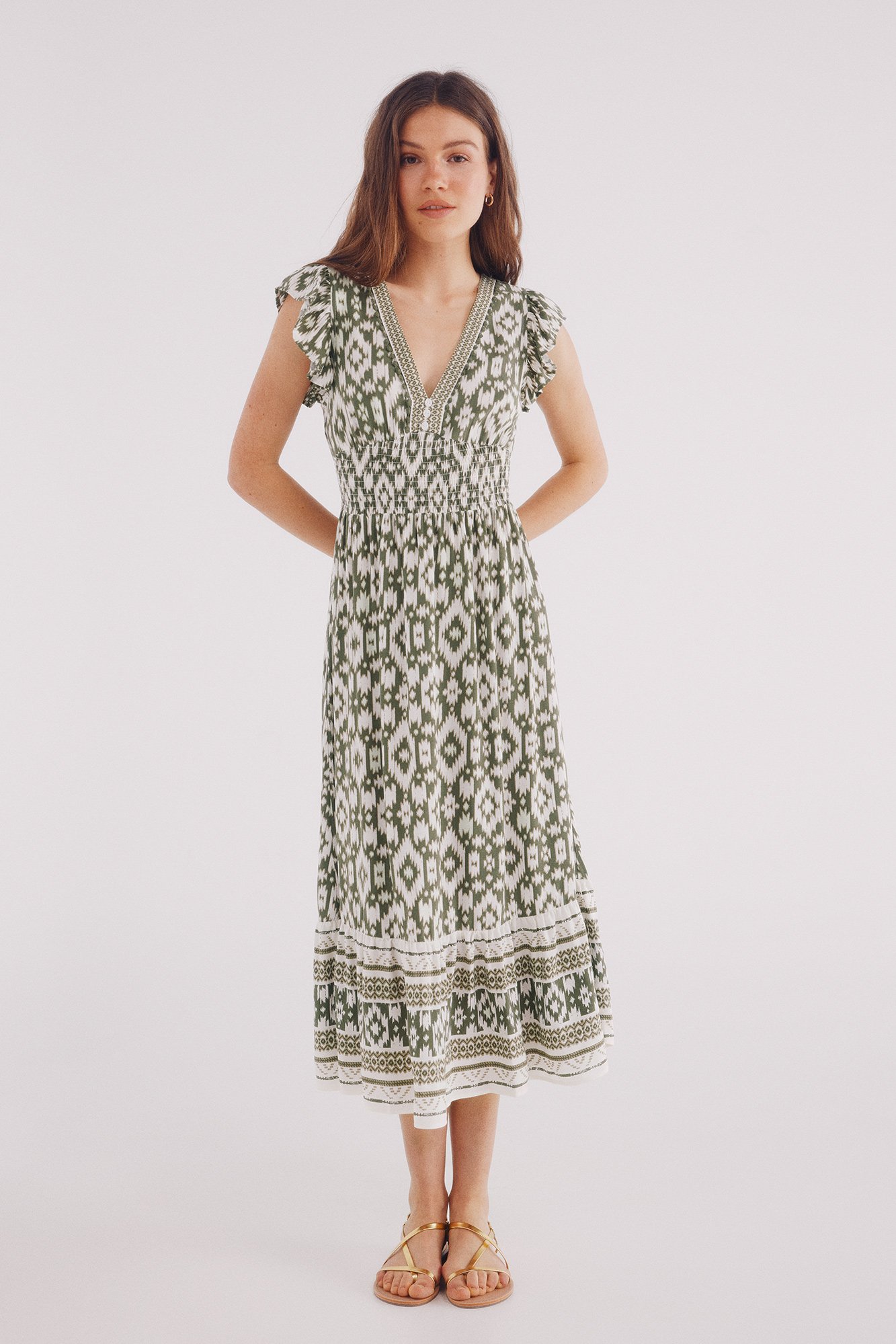 Midi haljina sa bordurom sa etno printom | Ženske haljine | SPF