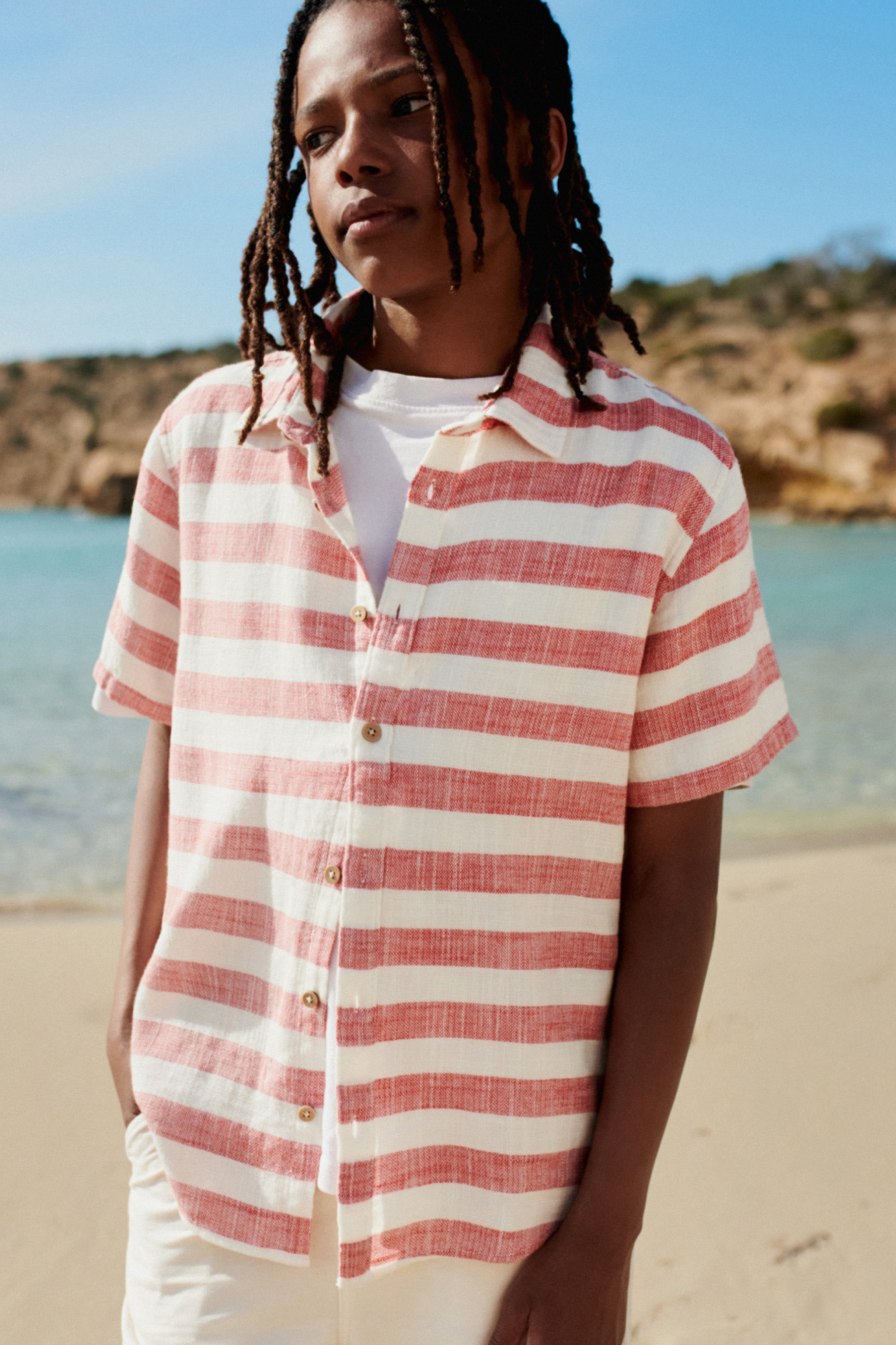 Camisa listrada de riscas manga curta para menino | Camisas para menino | SPF