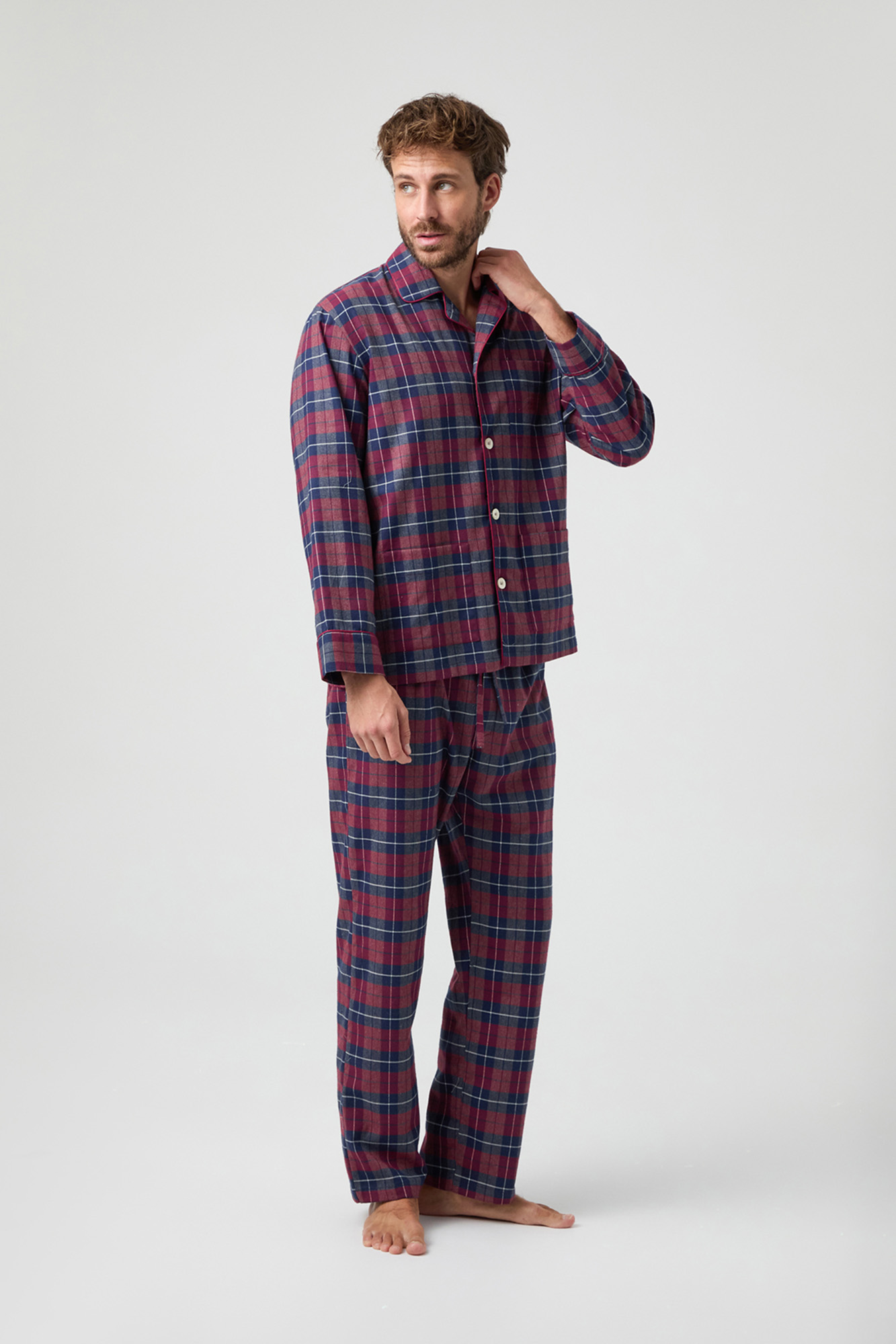 Pijama de flanela Kiff Kiff azul vermelho xadrez | Pijamas de homem | SPF